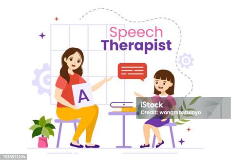 언어 치료사 벡터 일러스트레이션 아동 교육 기본 언어 능력과 플랫 만화 손으로 그린 템플릿의 조음 문제 언어치료에 대한 스톡 벡터 아트 및 기타 이미지 Istock
