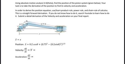 solved using absolute motion analysis s s theta find the