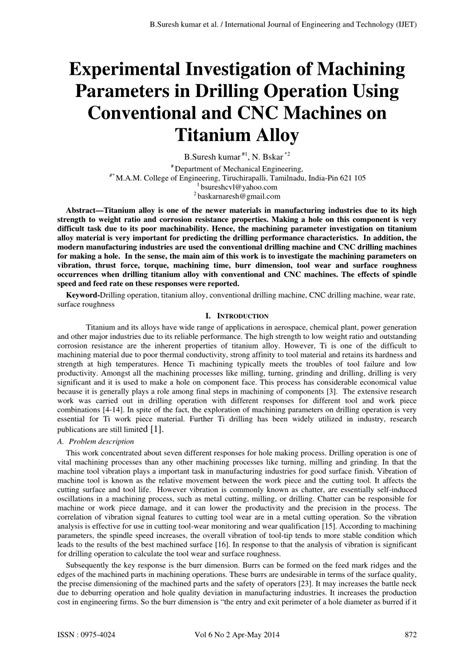 Pdf Experimental Investigation Of Machining Parameters In Drilling Operation Using