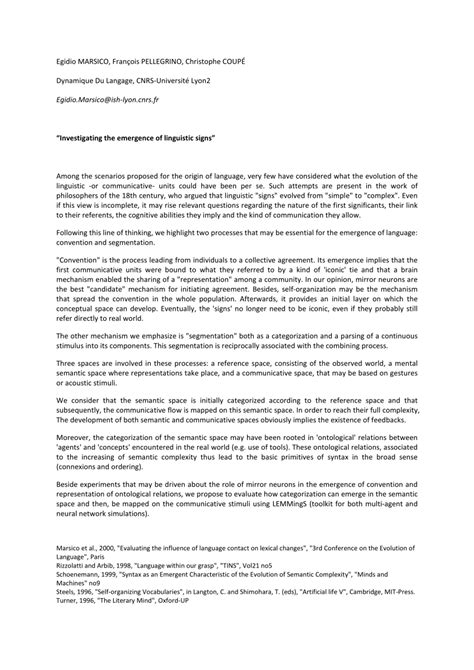 Pdf A Semiotic Approach To The Origin Of Language