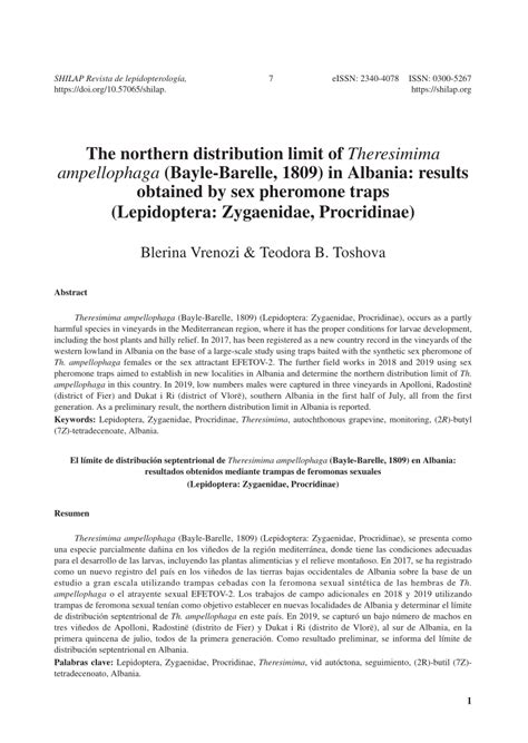 Pdf The Northern Distribution Limit Of Theresimima Ampellophaga Bayle Barelle 1809 In