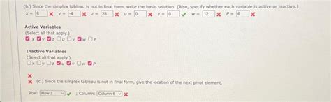 Consider The Following Simplex Tableau Part 1 Of 2