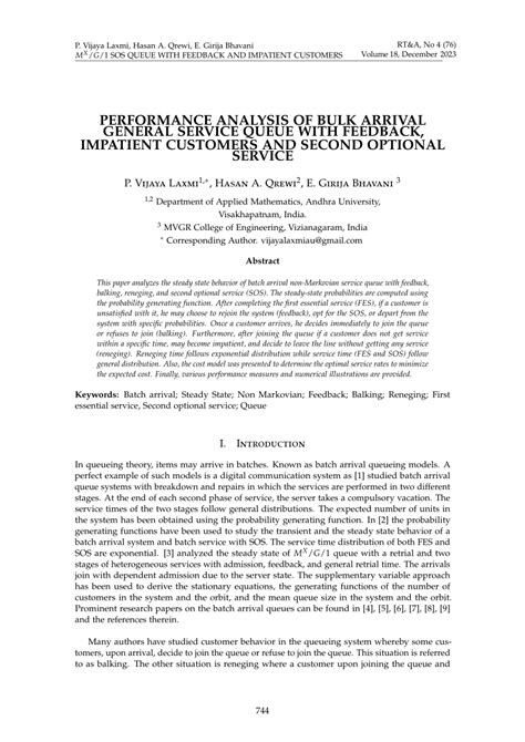 Pdf Performance Analysis Of Bulk Arrival General Service Queue With