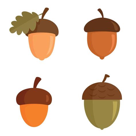 Acorn Icons Set Flat Style 8883859 Vector Art At Vecteezy