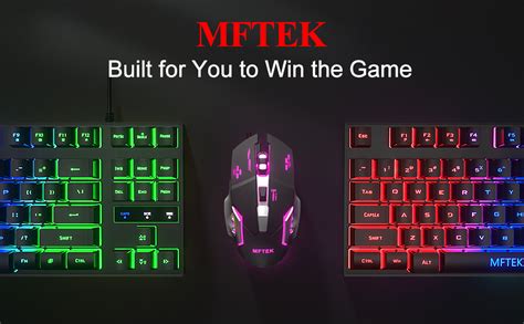 Mftek Rgb Rainbow Gaming Keyboard And Mouse Combo Compact 87 Keys Backlit Computer