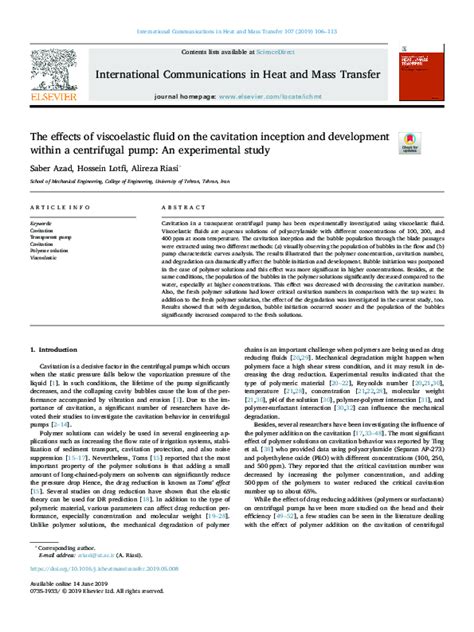 Pdf The Effects Of Viscoelastic Fluid On The Cavitation Inception And