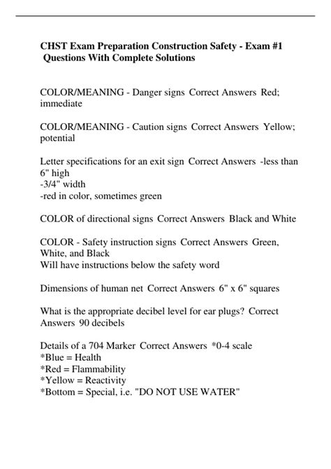 Chst Exam Preparation Construction Safety Exam 1 Hhquestions With