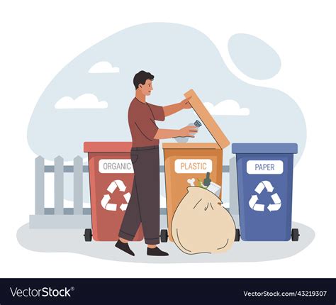 Man Throws Garbage Into Basket Royalty Free Vector Image