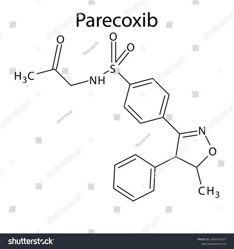 Parecoxib Molecular Structure Flat Skeletal Chemical Stock Vector
