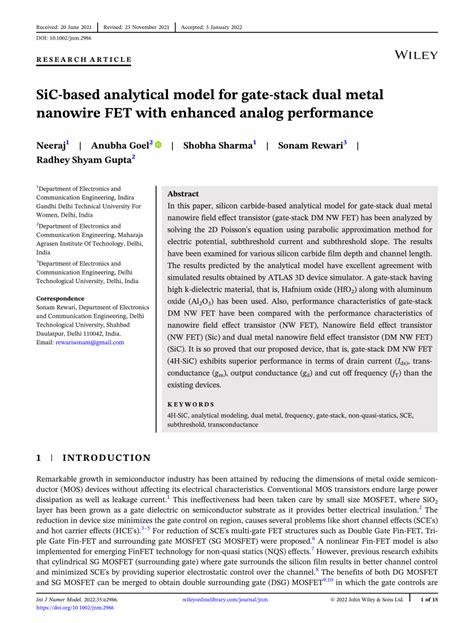 Sic‐based Analytical Model For Gate‐stack Dual Metal Nanowire Fet With