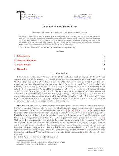 Pdf Some Identities In Quotient Rings