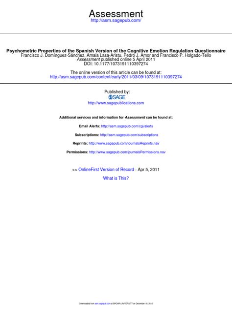 Psychometric Properties Of The Spanish Version Of The Cognitive Emotion Regulation Questionnaire