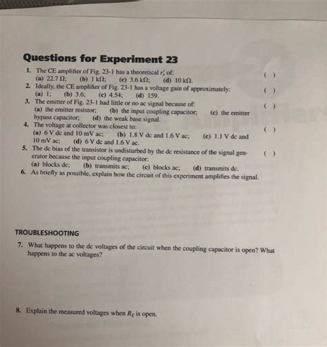 solved experiment 23 the ce amplifier after the transistor