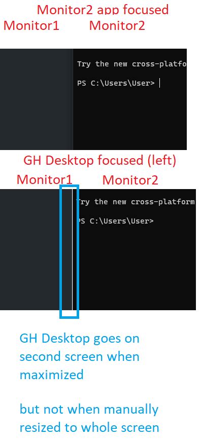 Github Desktop On Maximized Mode Goes On The Other Monitor When Focused Issue Desktop