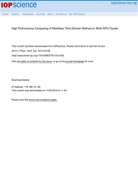 Pdf High Performance Computing Of Meshless Time Domain Method On Multi Gpu Cluster