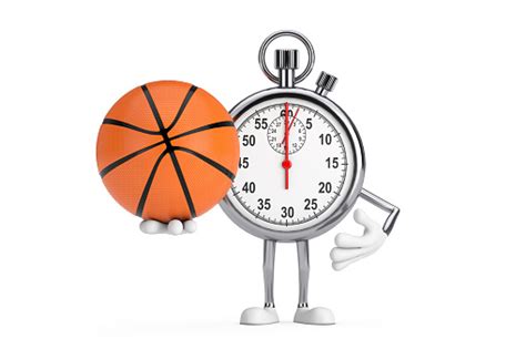 현대 스톱워치 만화 사람 캐릭터 마스코트 농구 공 3d 렌더링 3차원 형태에 대한 스톡 사진 및 기타 이미지 3차원 형태