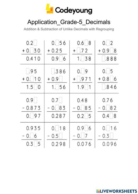 Application Addition And Subtraction Of Unlike Decimals With Worksheets Library