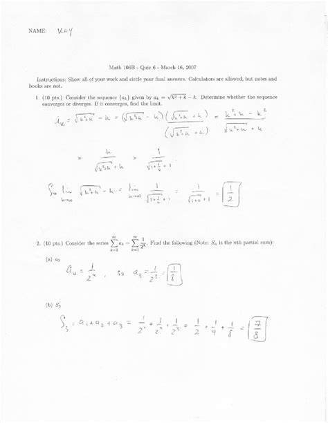 Sequence Calculus Solved Quiz Docsity