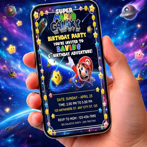 Super Mario Galaxy Birthday Invitation Space Party Invite Galactic