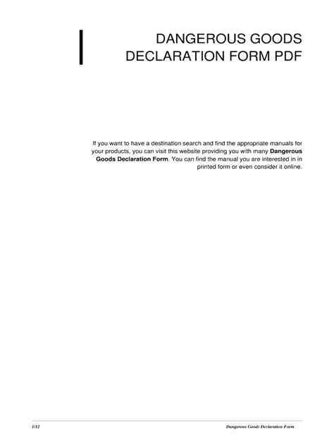 Fillable Online Dangerous Goods Declaration Form Dangerous Goods Declaration Form Fax Email