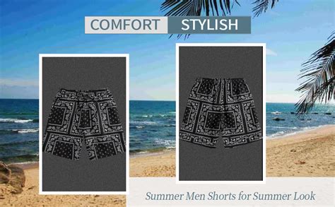 Nduaac Mens Boho Paisley Scarf Print Shorts Drawstring Waist Tribal