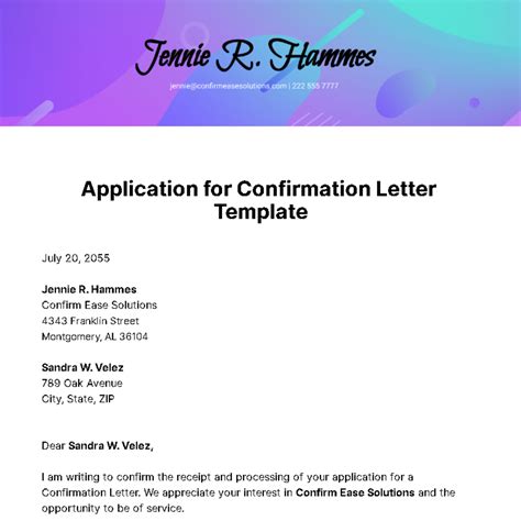 Free Application For Confirmation Letter Template To Edit Online