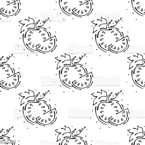 벡터 과일 그림입니다 완벽 한 패턴 나뭇잎 흰색 바탕에 장식 요소와 함께 수 박 손으로 그린된 등고선과 선 낙서 스타일 그래픽 벡터 일러스트 레이 션 검은색에 대한 스톡