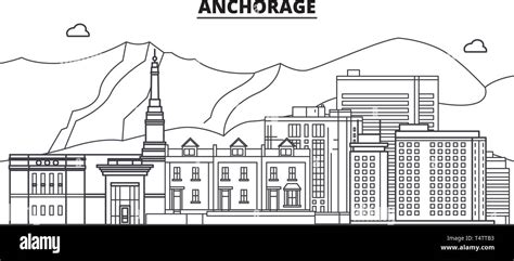 Anchorage United States Outline Travel Skyline Vector Illustration