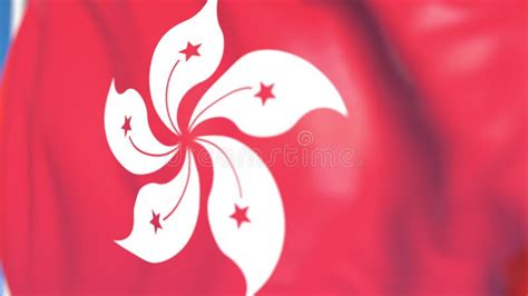 Waving National Flag Of Hong Kong Close Up 3d Rendering Stock