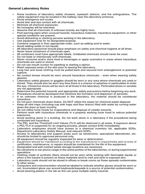 General Laboratory Rules Pdf Laboratories Water