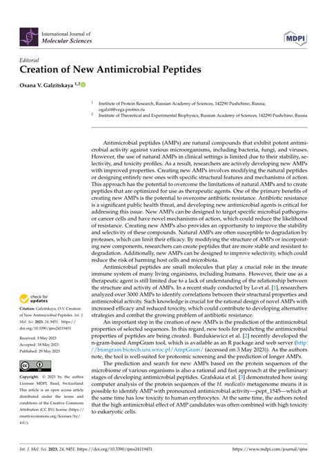 Pdf Creation Of New Antimicrobial Peptides