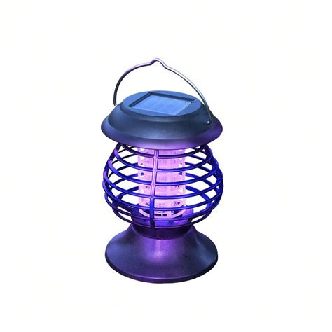 1pc Black Portable Purple Light Bug Zapper Solar Powered Insect Killer Handheld Solar Mosquito