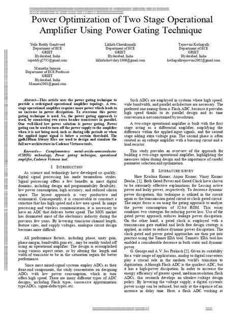 Power Optimization Of Two Stage Operational Amplifier Using Power Gating Technique Pdf