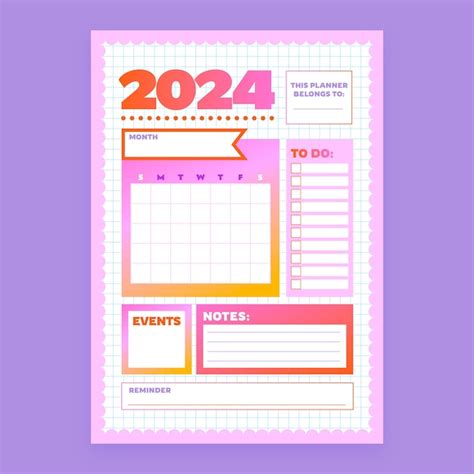 Шаблон ежемесячного календаря Gradient 2024 Бесплатно векторы