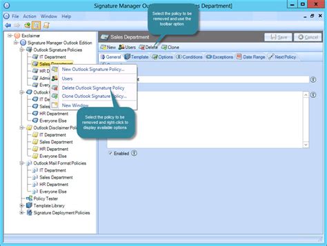 Exclaimer Signature Manager Outlook Edition Removing An Outlook Policy