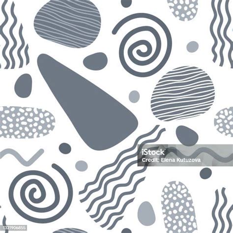 회색 매끄러운 패턴 추상 형상 셰이프 손으로 그린 질감 다양한 모양 배경 현대 회색 벡터 벽지 포장지 직물 인쇄용 트렌디한 기하학적 모양이 인쇄됩니다 곡선에 대한 스톡 벡터