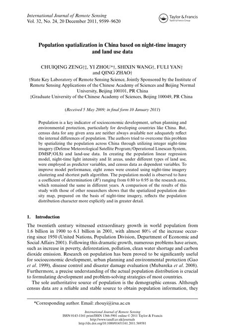 Pdf Population Spatialization In China Based On Night Time Imagery And Land Use Data