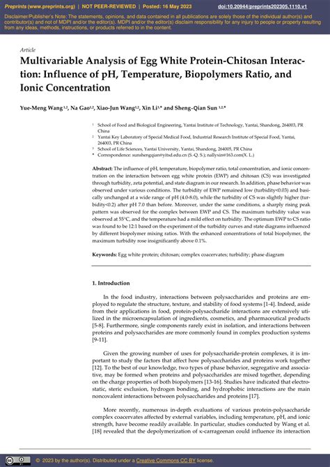 Pdf Multivariable Analysis Of Egg White Protein Chitosan Interaction Influence Of Ph