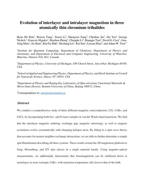 Pdf Evolution Of Interlayer And Intralayer Magnetism In Three Atomically Thin Chromium Trihalides