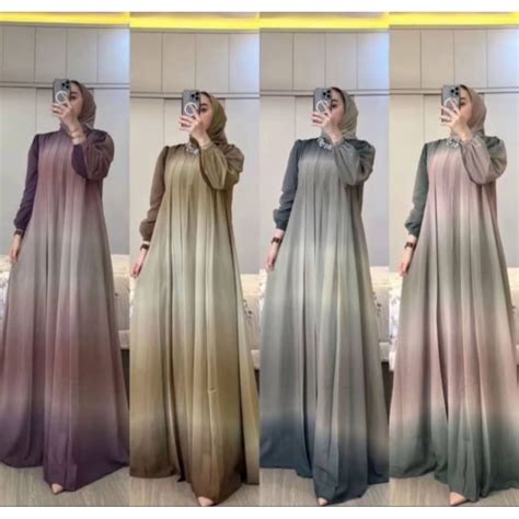 Jual Viona Gamis Set Hijab Segi Empat Gamis Gradasi Ceruty Gamis