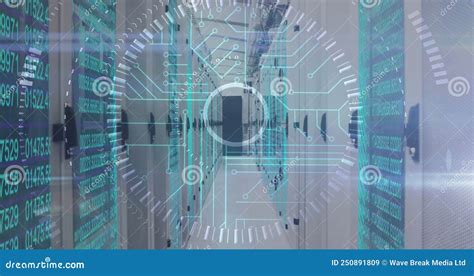 Image Of Data Processing And Scope Scanning Over Computer Servers Stock