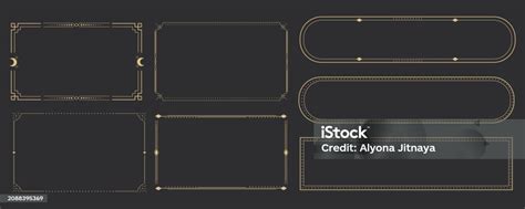 Set Golden Thin Line Frames Different Shapes On The Dark Background Perfect Border Design For