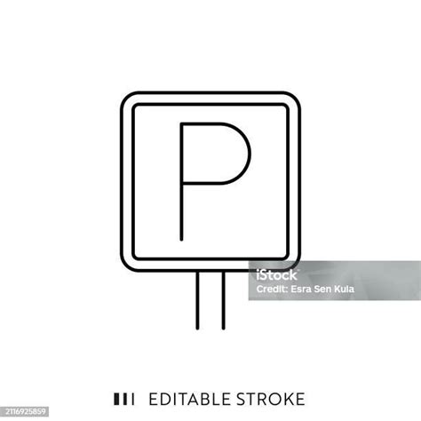 편집 가능한 스트로크가 있는 주차 표지판 라인 아이콘 디자인 인포그래픽 웹 페이지 모바일 앱 Ui Ux 및 Gui 디자인에 적합합니다 개인 주차요원에 대한 스톡 벡터 아트