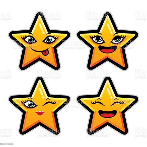 흰색 배경 평면 벡터 일러스트 레이 션에 귀여운 스타 만화의 차이 이모티콘 아이콘의 컬렉션 감정에 대한 스톡 벡터 아트 및 기타 이미지 감정 개념 개념과 주제