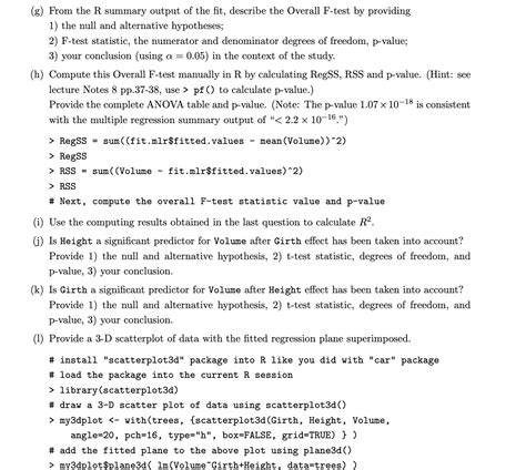 Solved Consider The Trees Data Set In The Car Library That