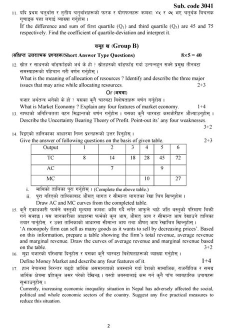 NEB Class Economics Model Question