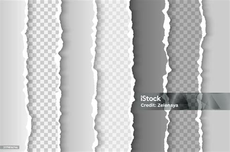 투명한 배경에 다양한 회색 음영으로 찢어진 종이 가장자리 세트입니다 그래픽 디자인 프로젝트에서 디자인 요소 프레임 테두리에 대한 현실적인 찢어진 종이 효과의 벡터