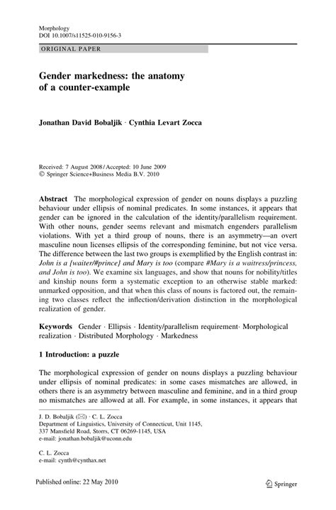 PDF Gender Markedness The Anatomy Of A Counter Example