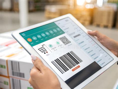 Inventory Management With Tablet And Barcode Scanner Stock Illustration