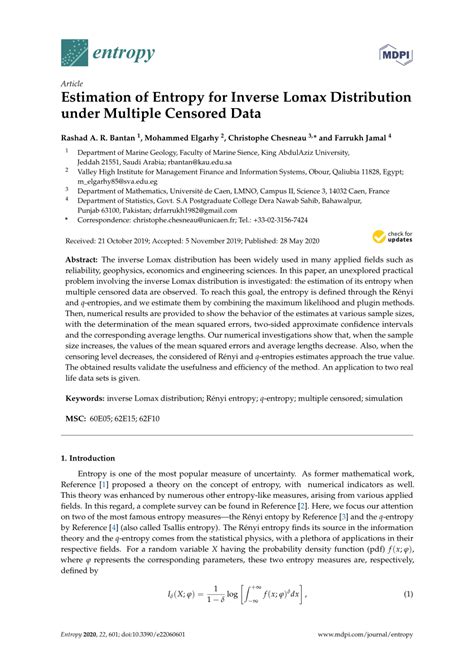 Pdf Estimation Of Entropy For Inverse Lomax Distribution Under Multiple Censored Data